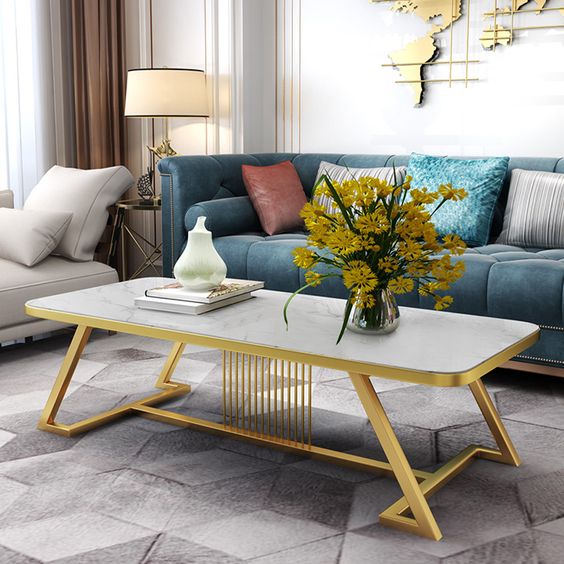 Unique White Coffee Table With Golden Legs – Saajawat
