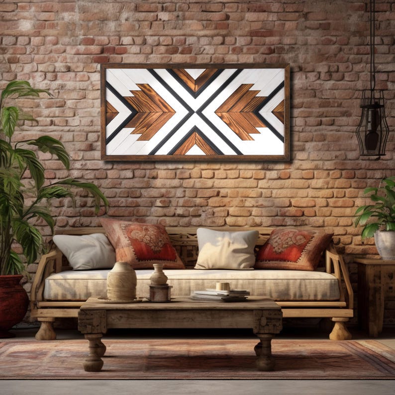 Amazing Rustic Geometric Wood Mosaic Boho Art – Saajawat