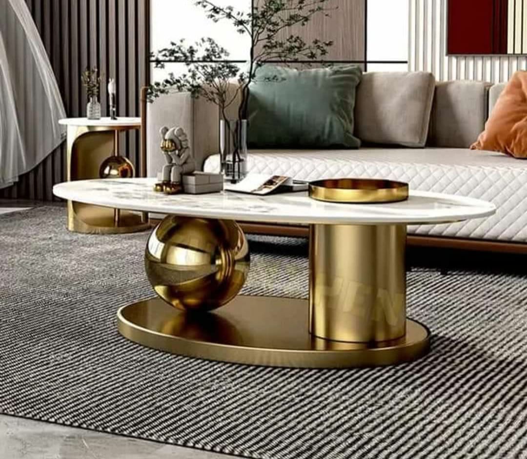 Beautiful Modern Luxurious White And Gold Marble Coffee Table – Saajawat
