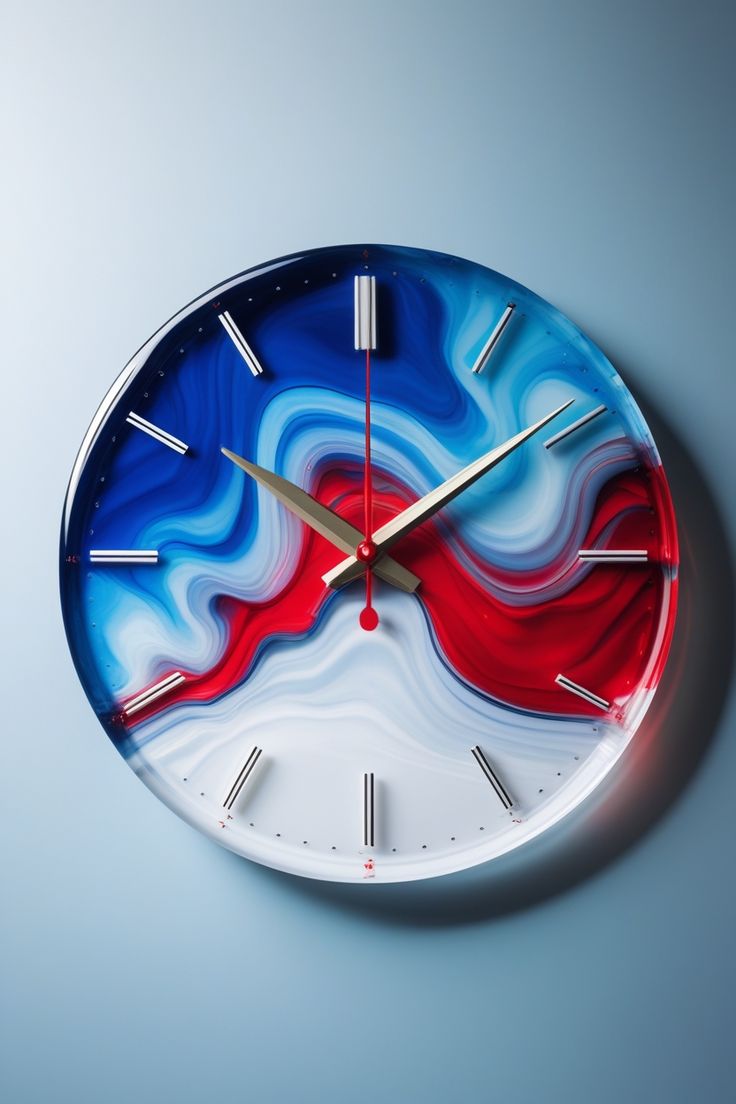 Iconic Red And Blue Epoxy Resin Wall Clock – Saajawat