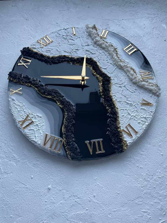 Modern Abstract Black Magic Epoxy Resin Wall Clock – Saajawat