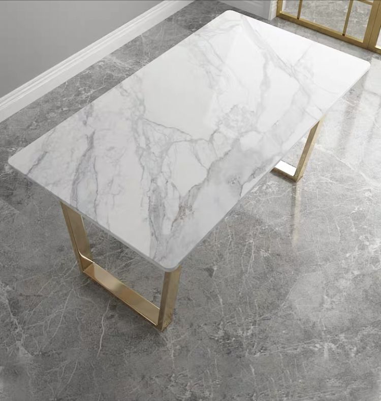 Modern Rectangle White Marble Dining Table – Saajawat