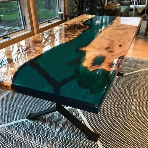 Elegant Modern Green Epoxy Resin Dining Table – Saajawat