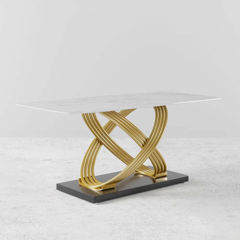 White Faux Marble Dining Table Rectangular Modern Minimalist Design Ta ...