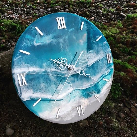 Beach Blue Abstract Epoxy Resin Wall Clock – Saajawat