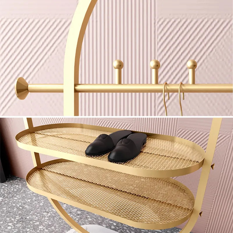 Gold Clothing Rack Oval Garment Rack with 2-Tier Shelves & Faux Marble ...