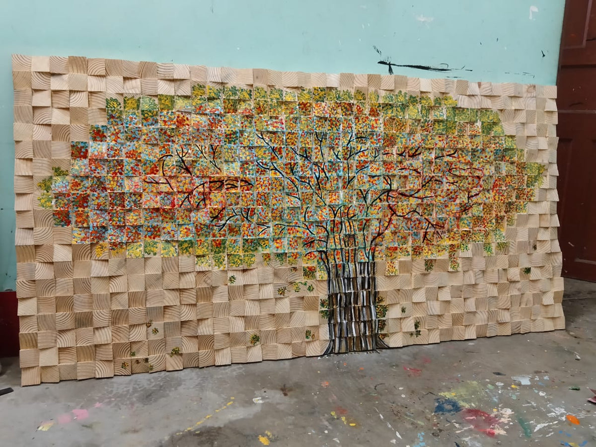 Tree Wood Mosaic Wall Decor – Saajawat