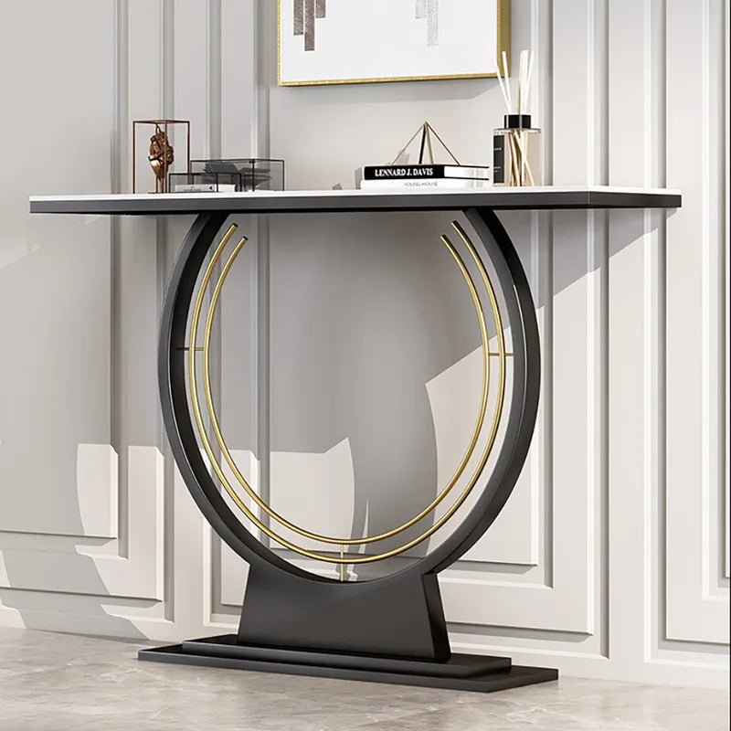 Modern Rectangular Sintered Stone Top Console Table in Black & White ...