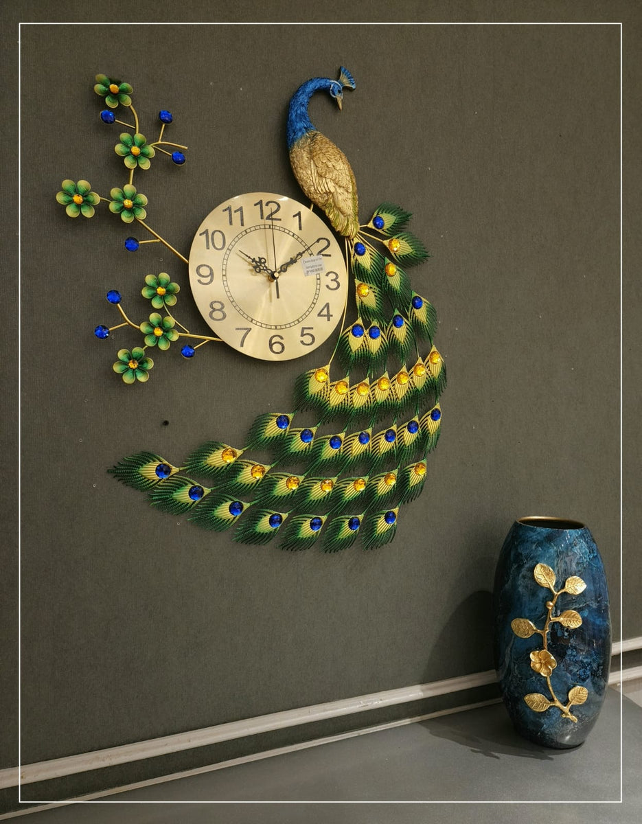 Elegant Peacock Design Metal Wall Clock – Saajawat